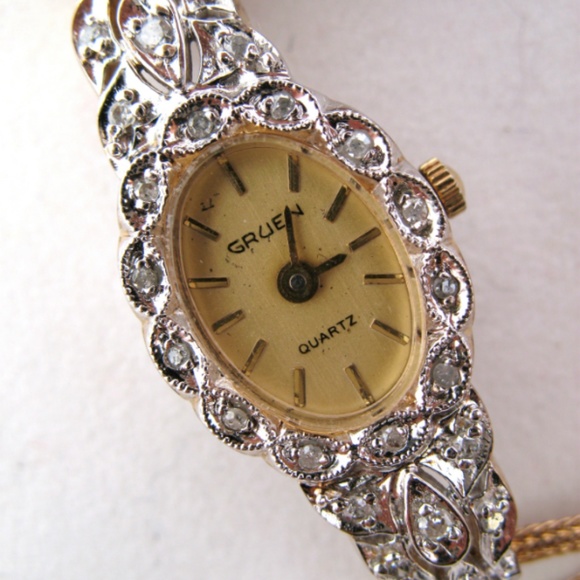 Gruen | Accessories | Vintage Gruen Diamonds Watch 4 10k Rgp Gold ...